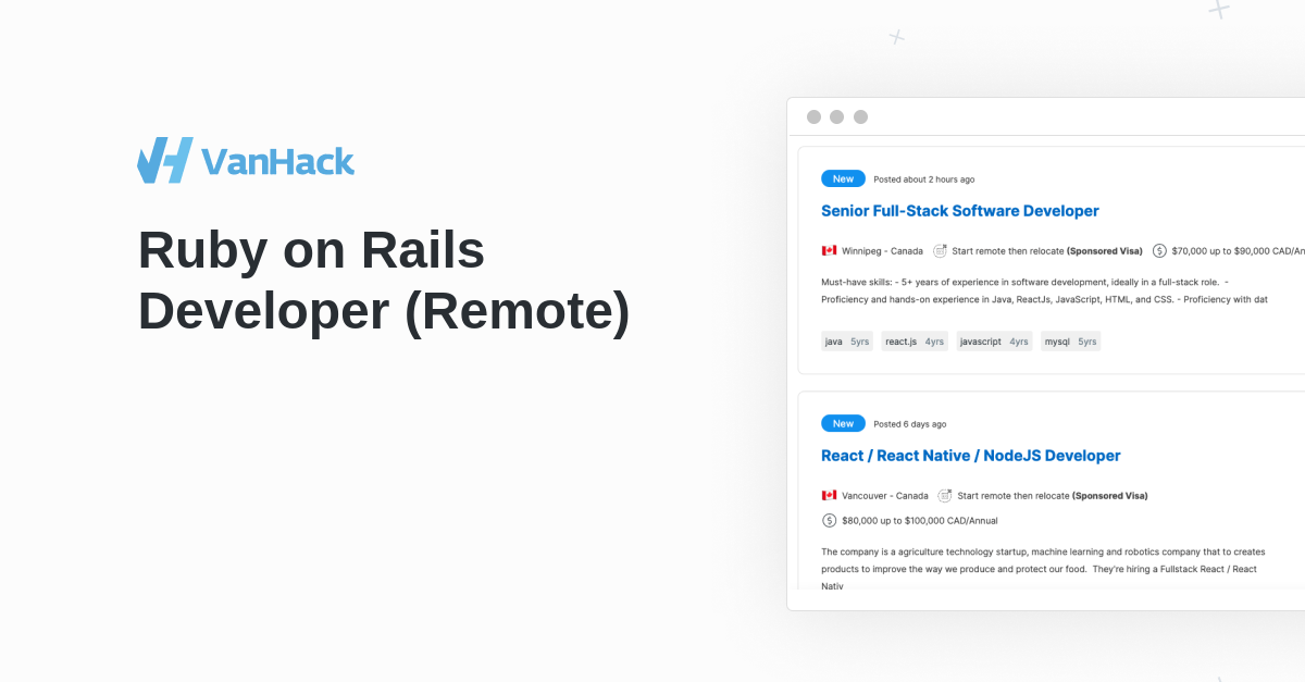 Ruby on Rails Developer (Remote) - VanHack